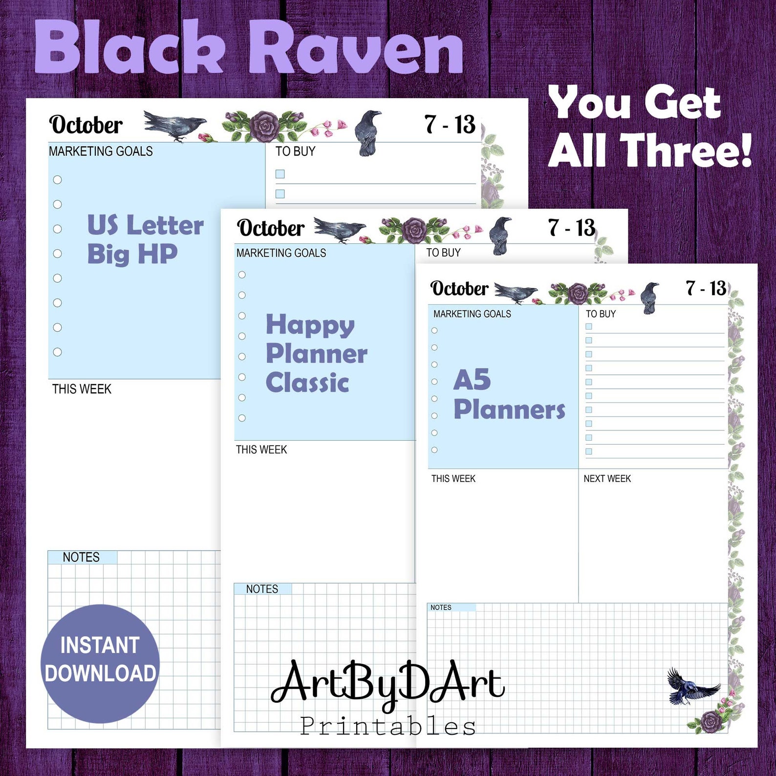 EDITABLE Gothic Theme Printable Weekly Dashboard for A5, US Letter, and ...