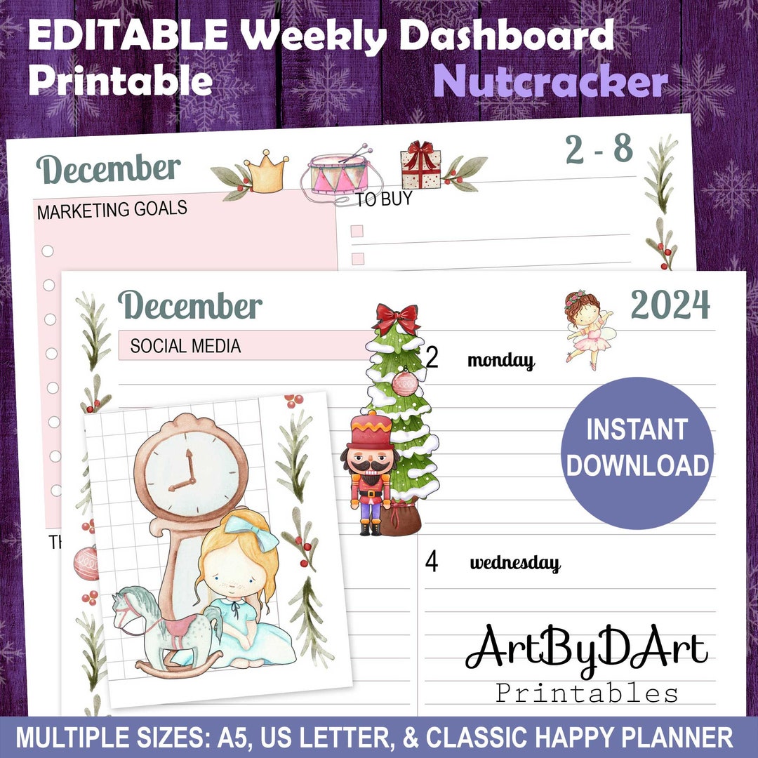 EDITABLE Christmas Theme Printable Weekly Dashboard for A5, US Letter ...