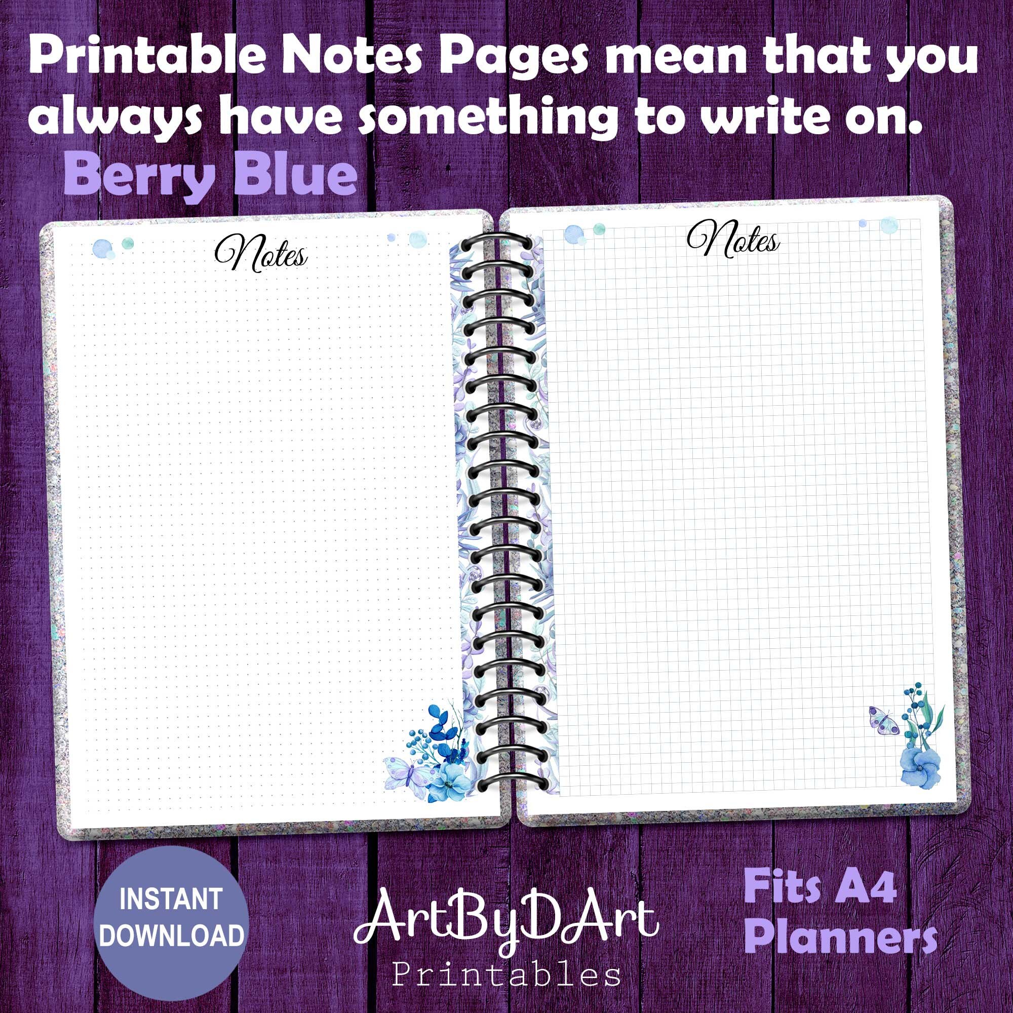 EDITABLE Planner Printable Notes Pages for A4 Planners, Berry Blue ...