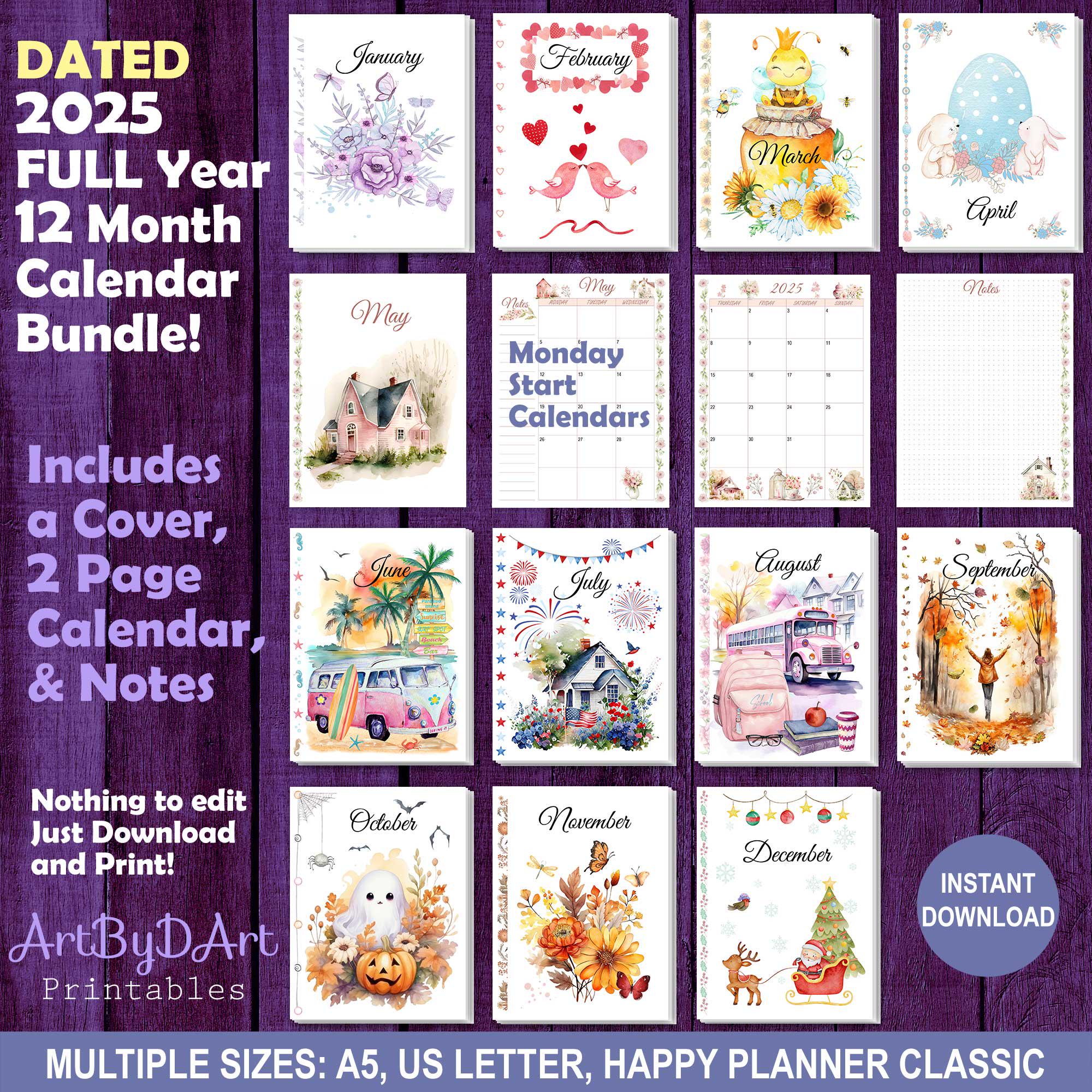 DATED 2025 Full Year Printable Planner for A5, US Letter and Happy ...