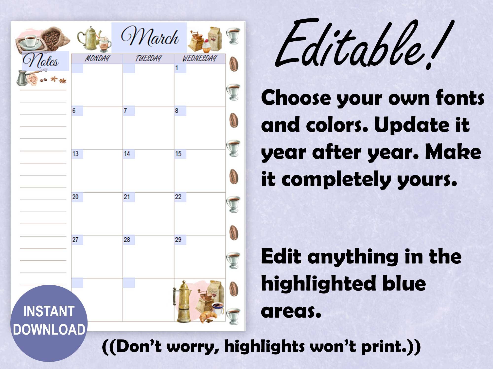 EDITABLE 2 Page Monthly Calendar Printable for Happy Planner - Etsy
