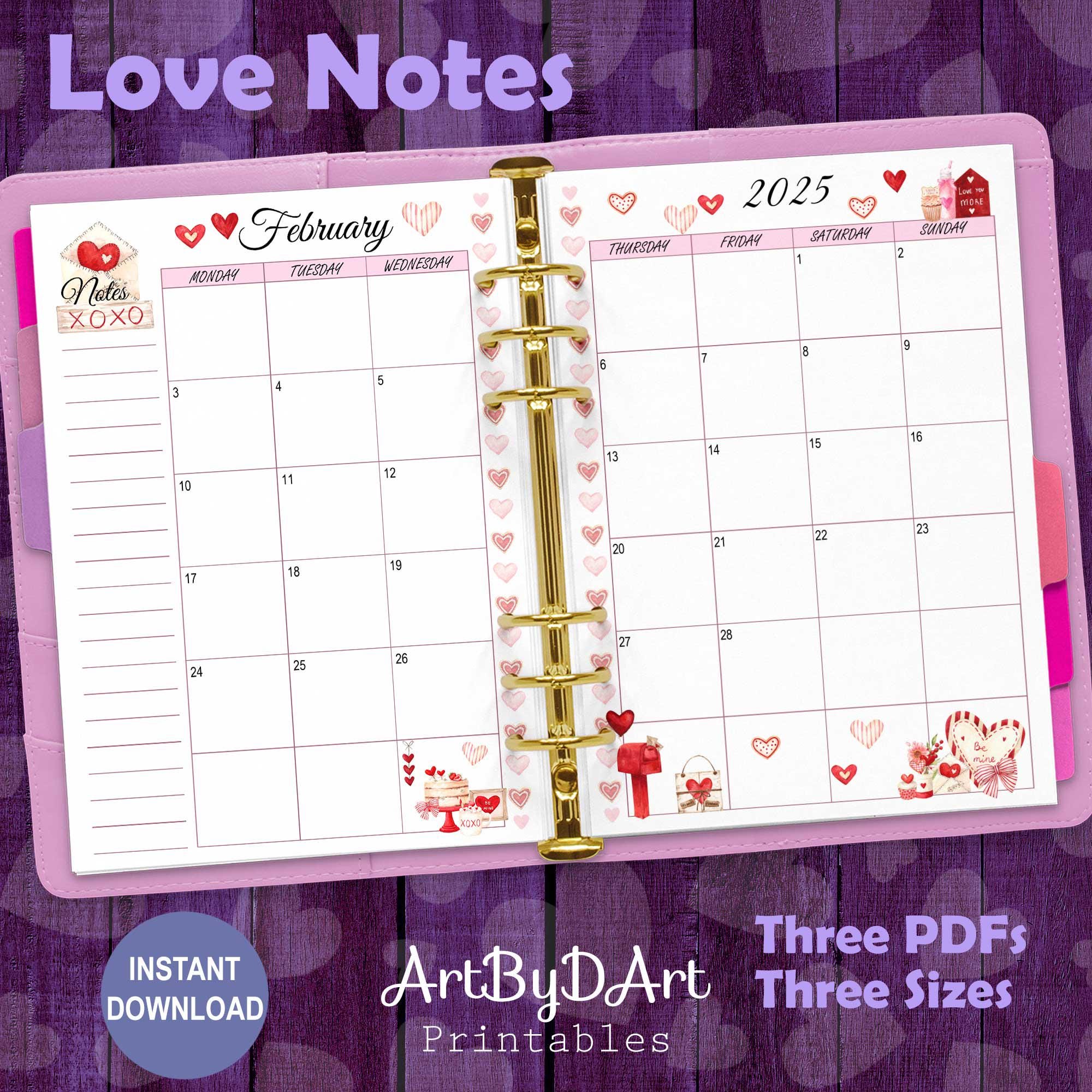 EDITABLE Valentine Theme Printable Monthly Calendar for A5, US Letter ...