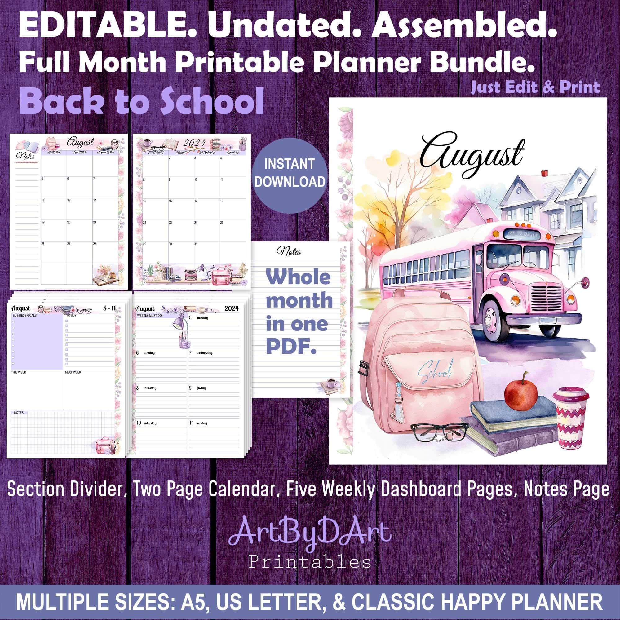 EDITABLE Assembled Full Month Planner Bundle for A5, US Letter, and ...