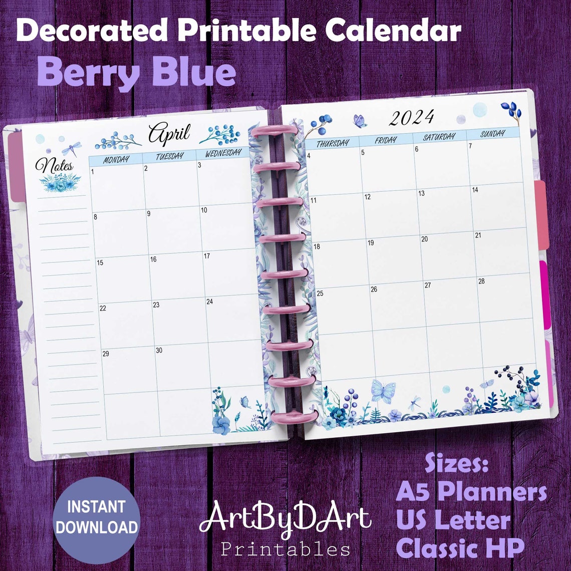 EDITABLE Floral Theme Printable Monthly Calendar for A5, US Letter, and ...