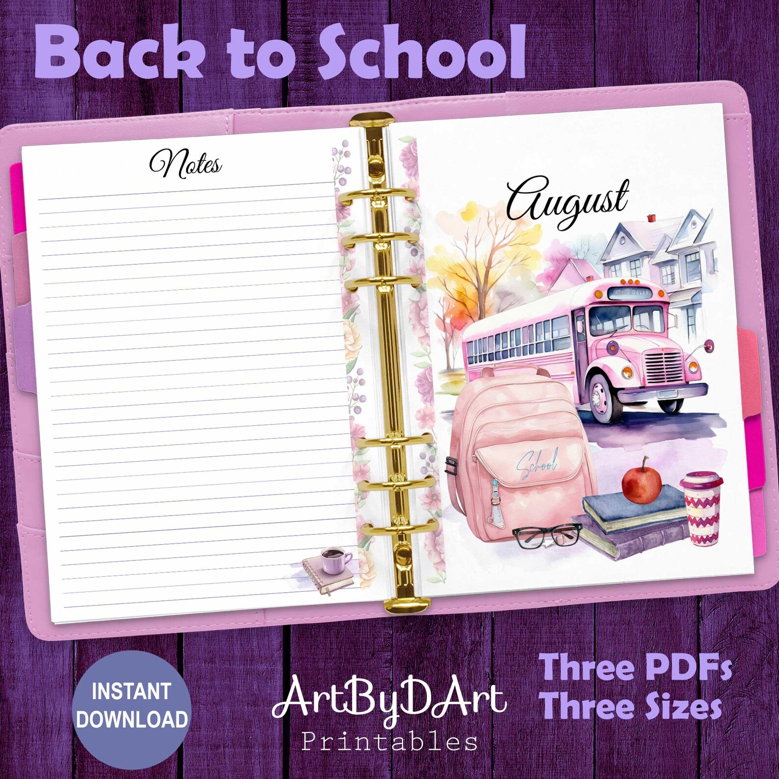 EDITABLE School Theme Printable Divider/cover & Notes for A5, US Letter ...