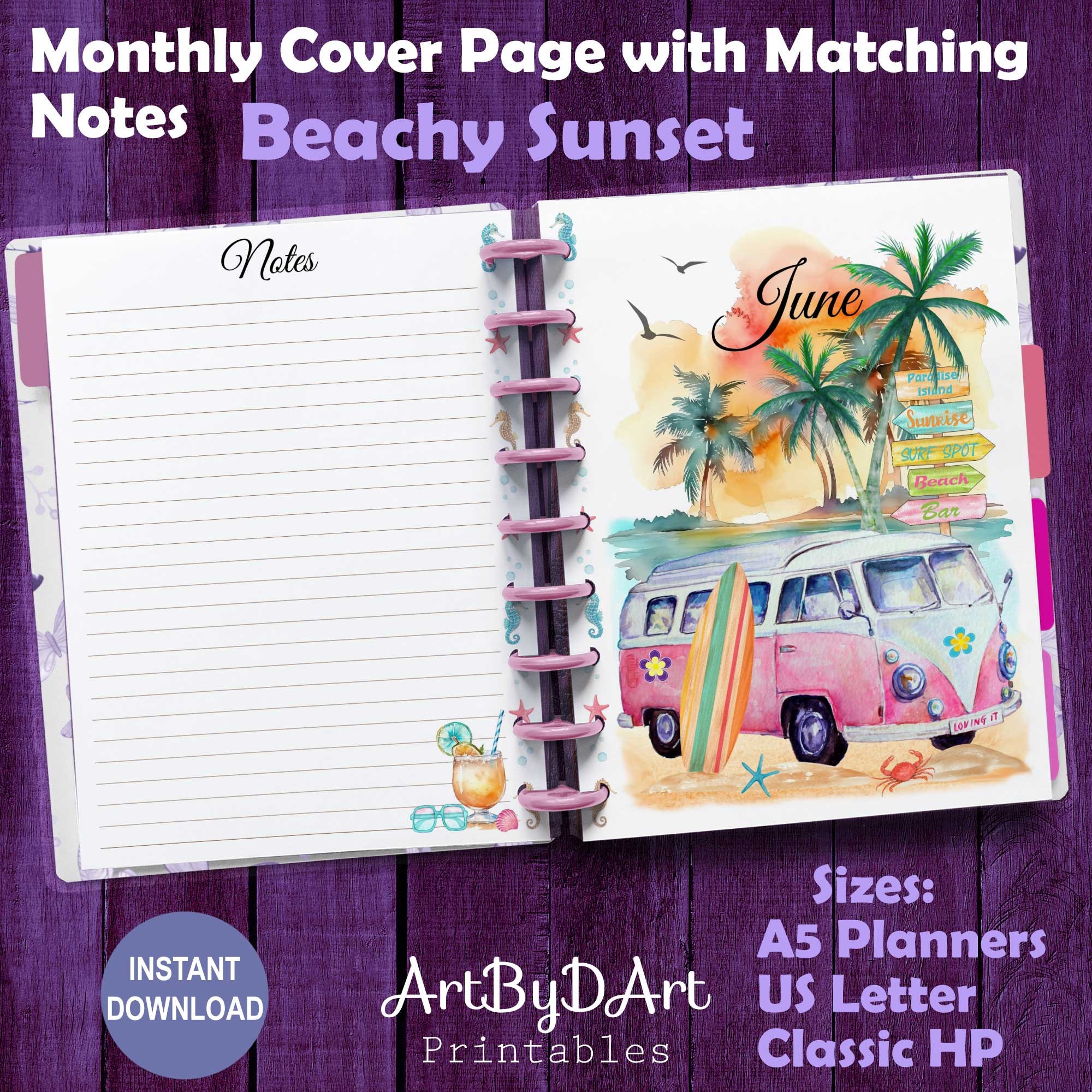 EDITABLE Beach Theme Printable Divider/cover & Notes for A5, US Letter ...