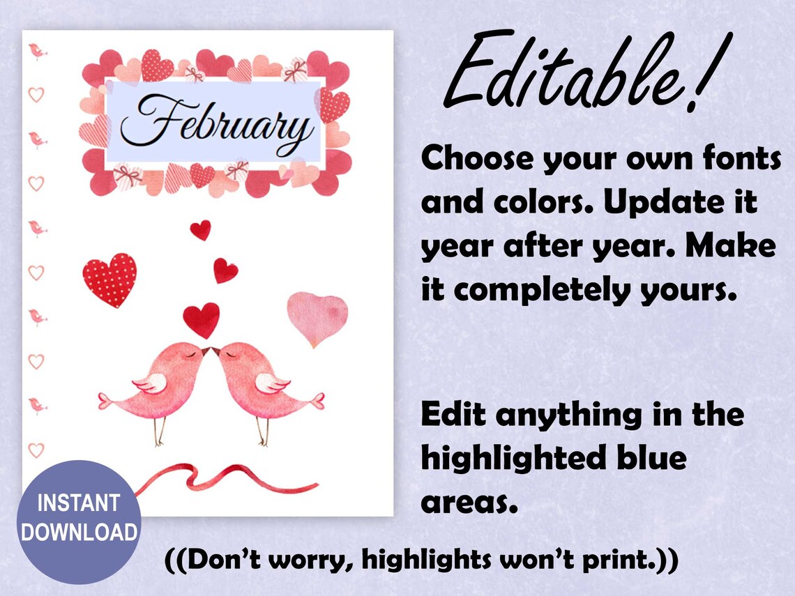 EDITABLE Valentine Theme Printable Divider/cover & Notes for A5, US ...