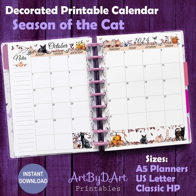 EDITABLE Halloween Theme Printable Monthly Calendar for A5, US Letter ...