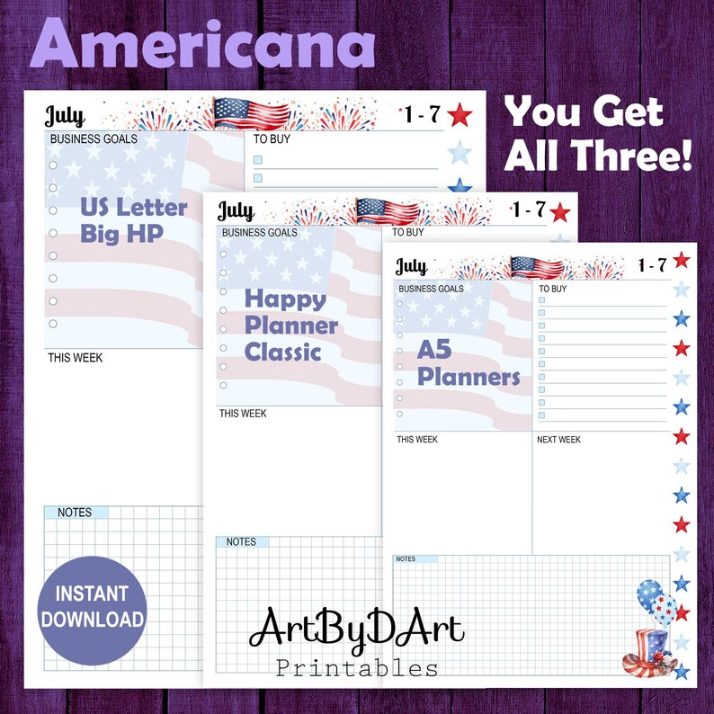 EDITABLE Fourth of July Theme Printable Weekly Dashboard for A5, US ...