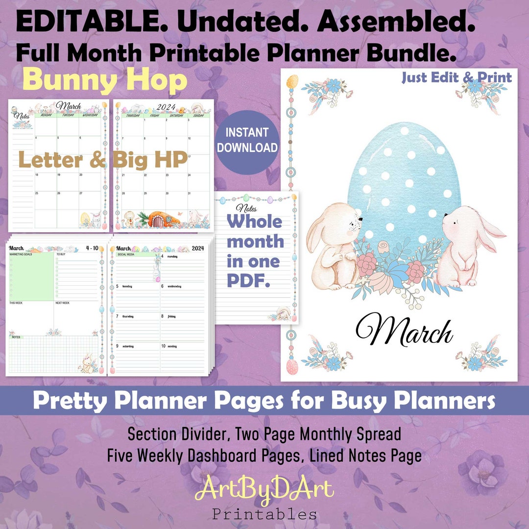 EDITABLE Assembled Full Month Planner Bundle for Letter Big HP, Easter ...