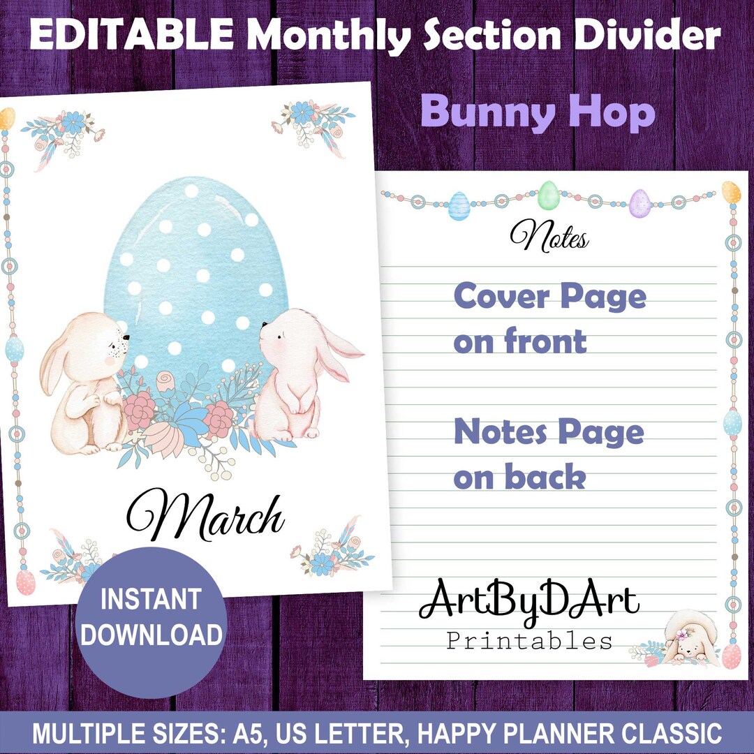 EDITABLE Easter Theme Printable Divider/cover & Notes for A5, US Letter ...