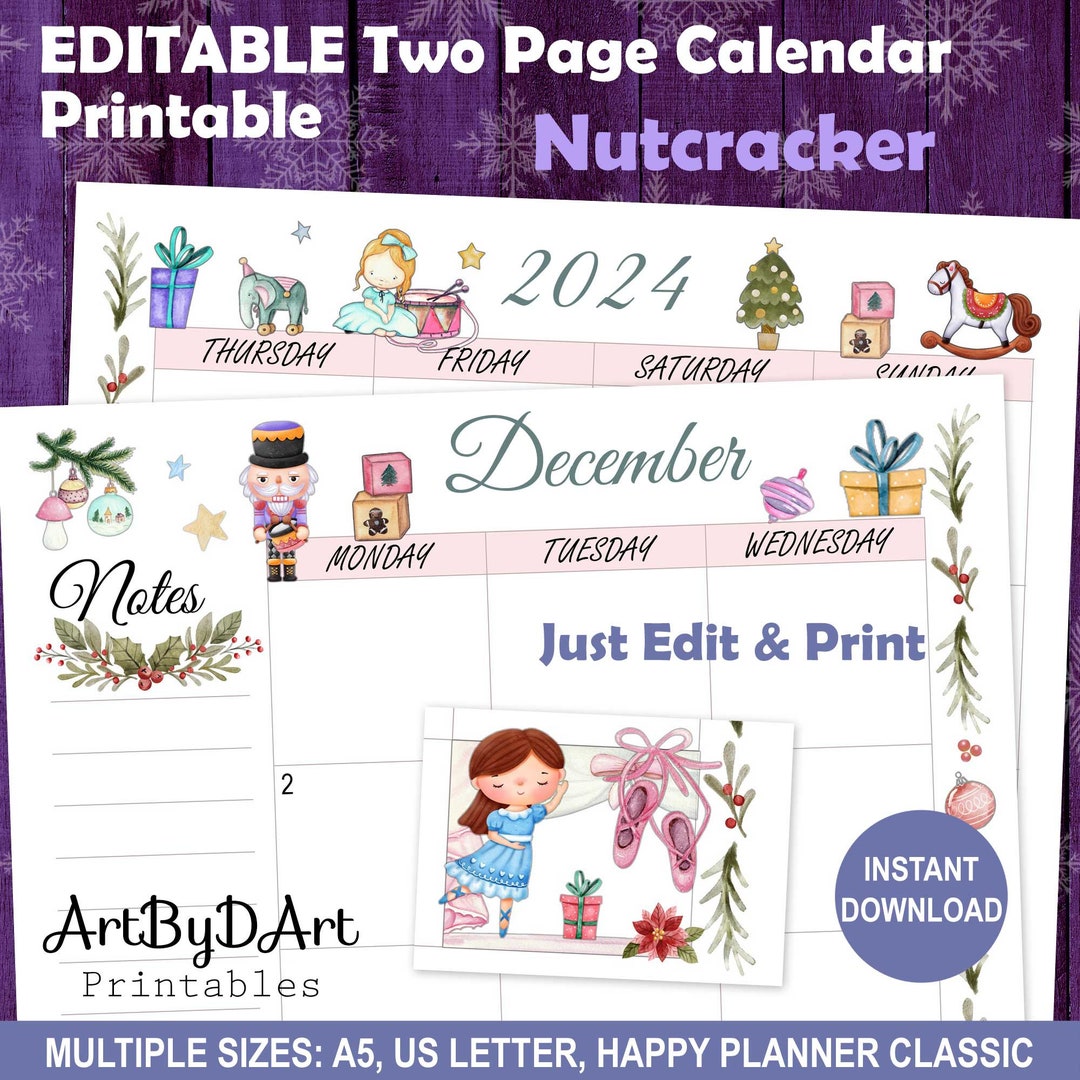 EDITABLE Christmas Theme Printable Monthly Calendar for A5, US Letter ...
