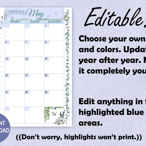 EDITABLE Plant Theme Printable Monthly Calendar for A5, US Letter, and ...