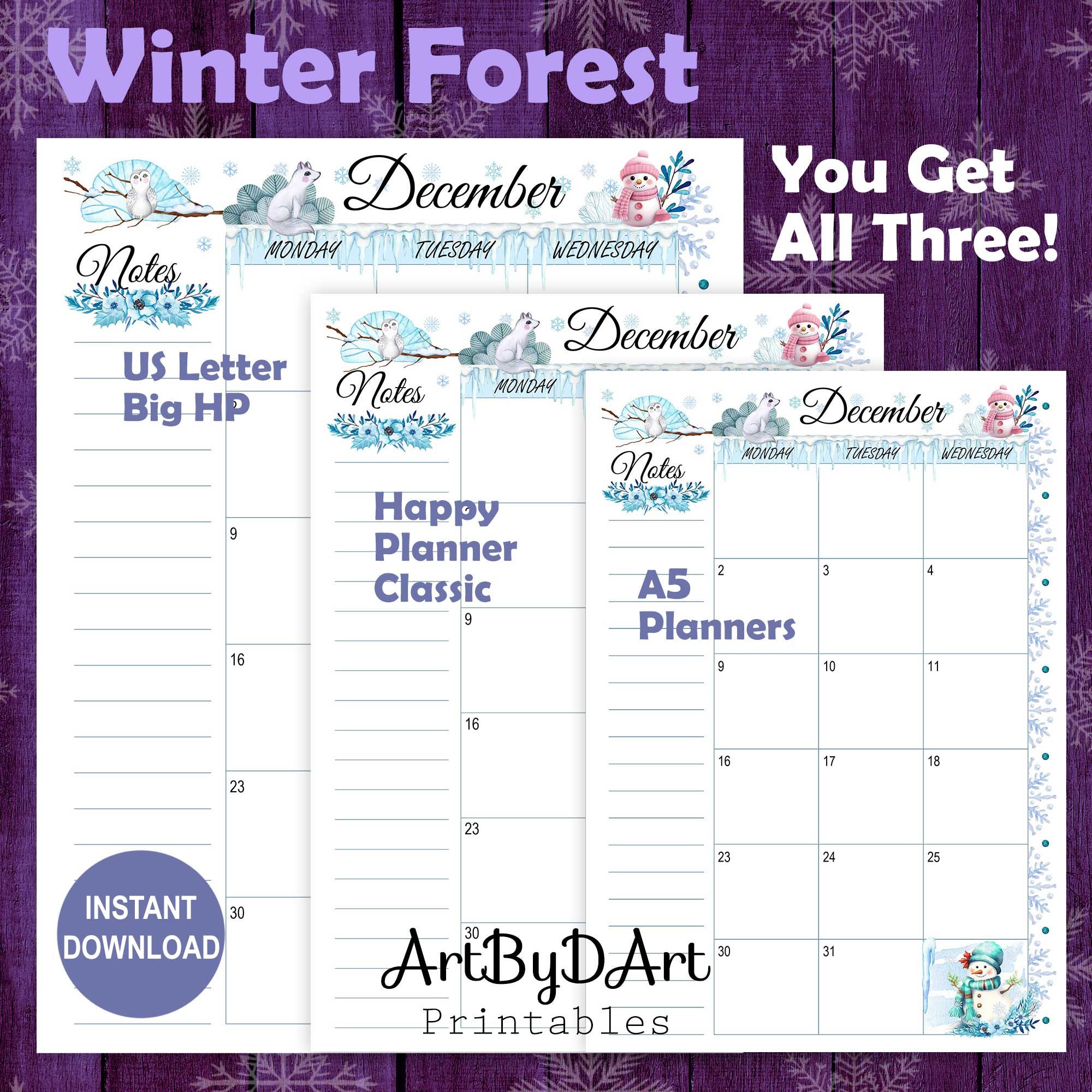 EDITABLE Winter Theme Printable Monthly Calendar for A5, US Letter, and ...