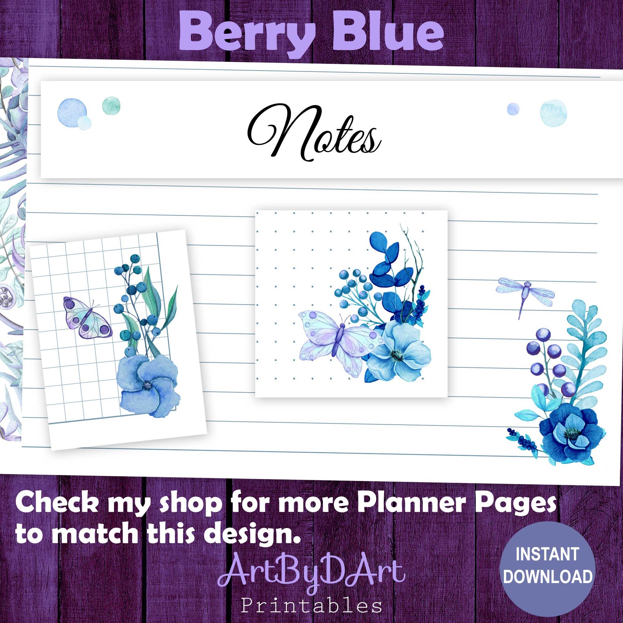 EDITABLE Planner Printable Notes Pages for A4 Planners, Berry Blue ...