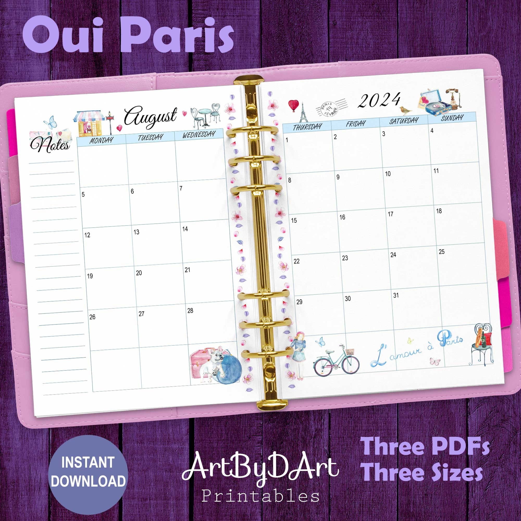 EDITABLE Parisian Theme Printable Monthly Calendar for A5, US Letter ...