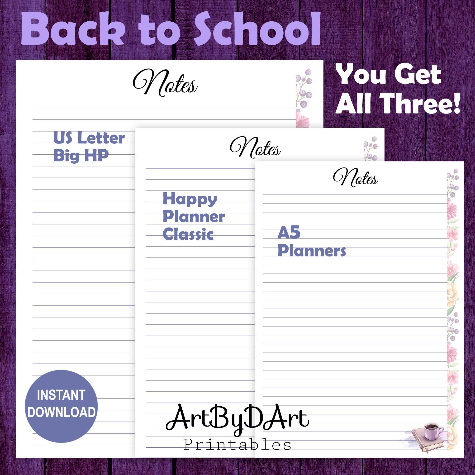 EDITABLE School Theme Printable Divider/cover & Notes for A5, US Letter ...