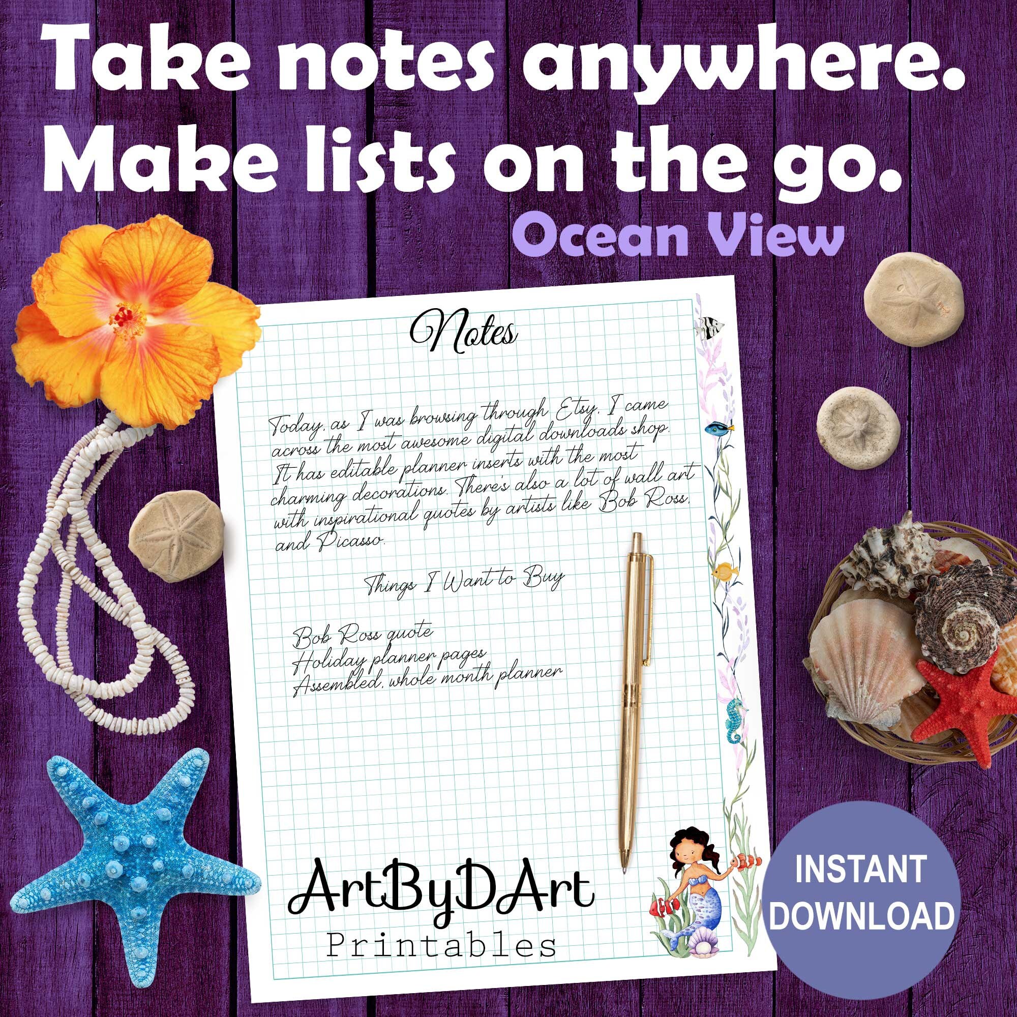 EDITABLE Mermaid Theme Printable Divider/cover & Notes for A5, US ...