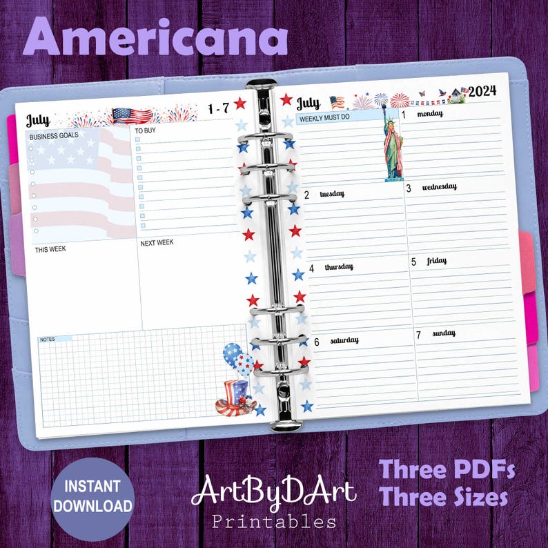 EDITABLE Fourth of July Theme Printable Weekly Dashboard for A5, US ...