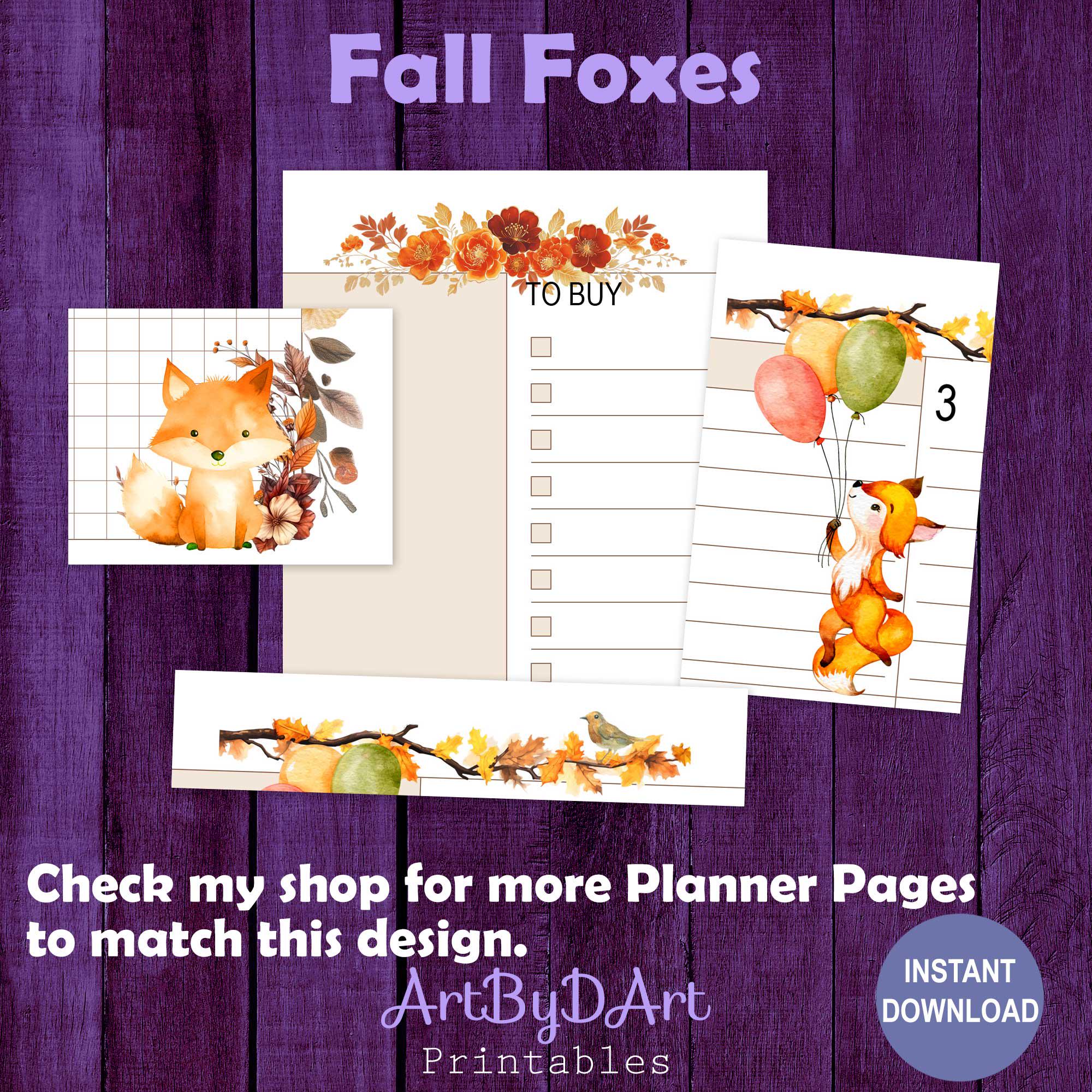 EDITABLE Autumn Fox Theme Printable Weekly Dashboard for A5, US Letter ...