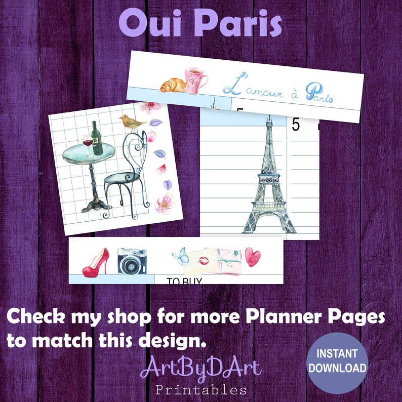 EDITABLE Parisian Theme Printable Weekly Dashboard for A5, US Letter ...