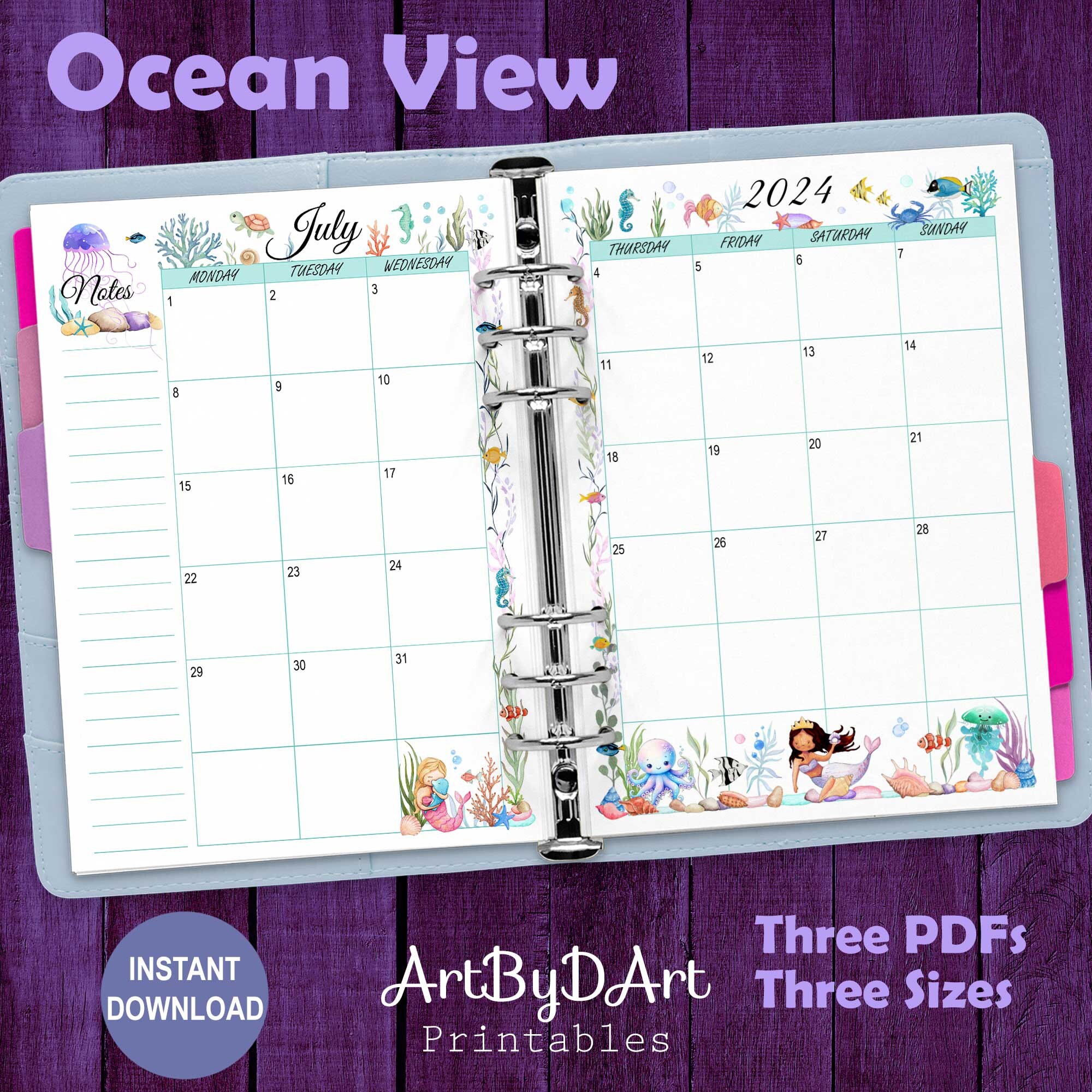 EDITABLE Mermaid Theme Printable Monthly Calendar for A5, US Letter ...