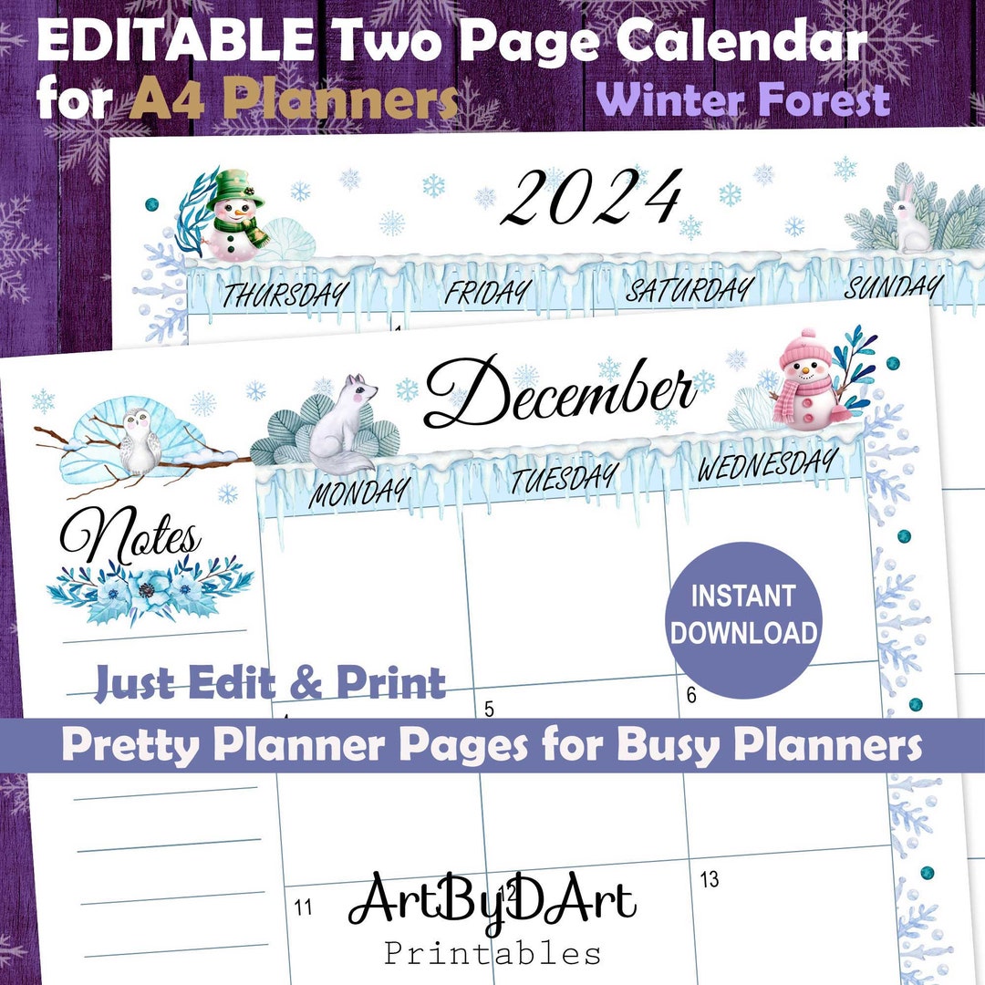 EDITABLE Monthly Calendar Printable for A4 Planners, Month on 2 Pages ...