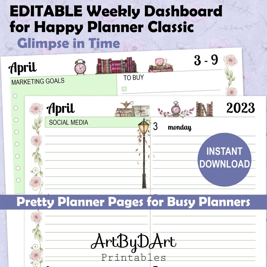 EDITABLE Happy Planner Classic Dashboard Weekly Layout, Victorian ...