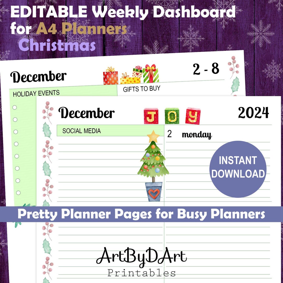 EDITABLE A4 Planner Printable Weekly Dashboard Layout Decorated With ...