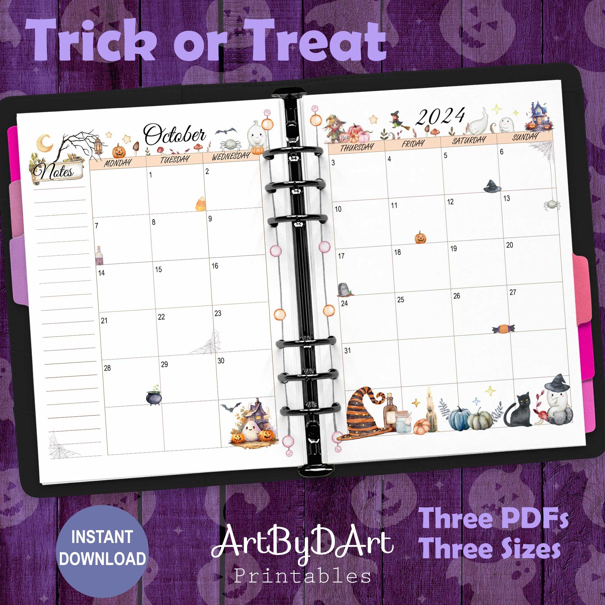 EDITABLE Halloween Theme Printable Monthly Calendar for A5, US Letter ...