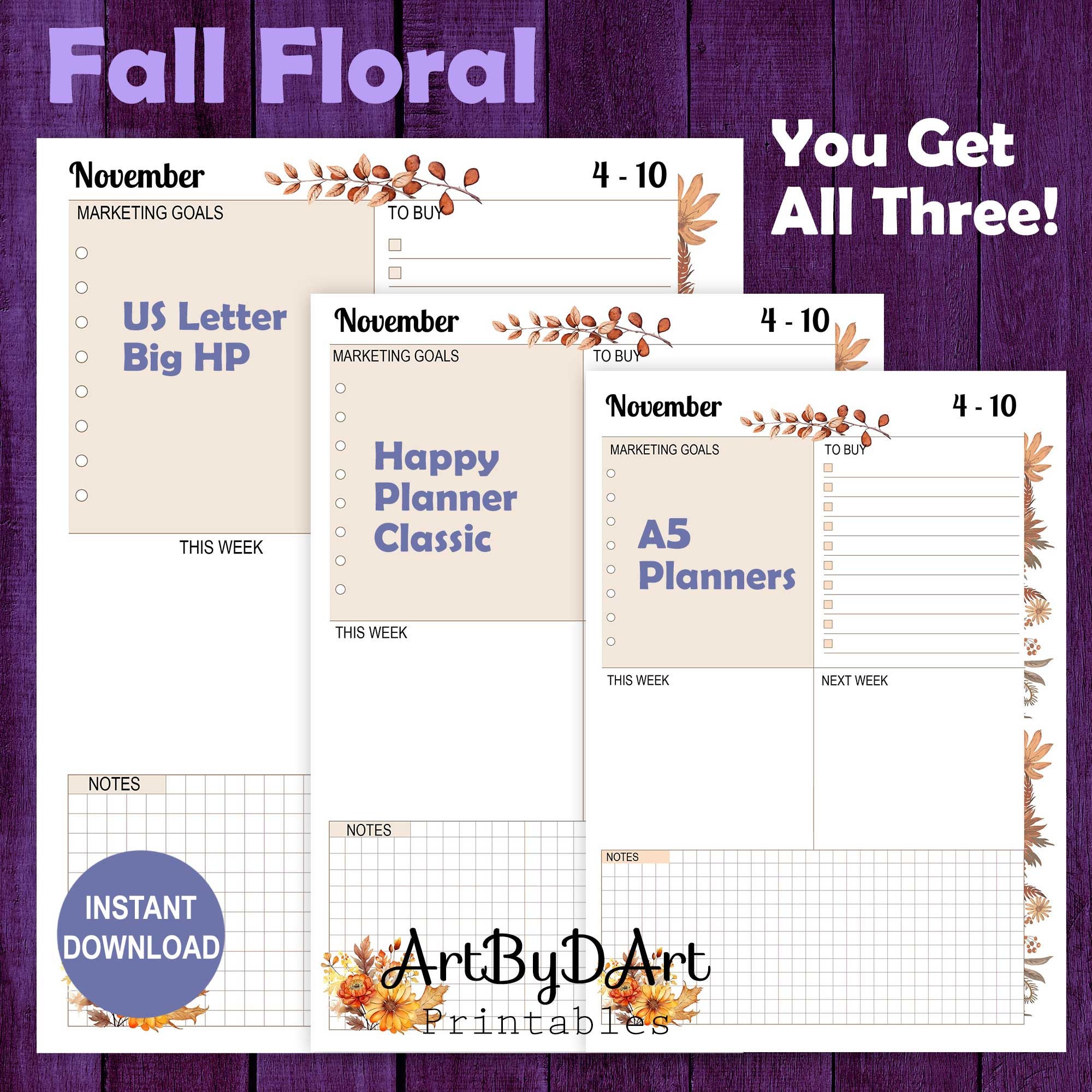EDITABLE Autumn Theme Printable Weekly Dashboard for A5, US Letter, and ...