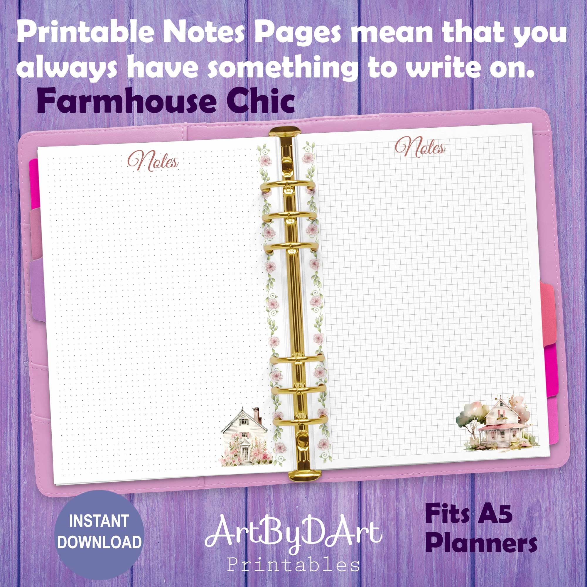 EDITABLE A5 Planner Printable Notes Pages for A5 Planner Binders ...