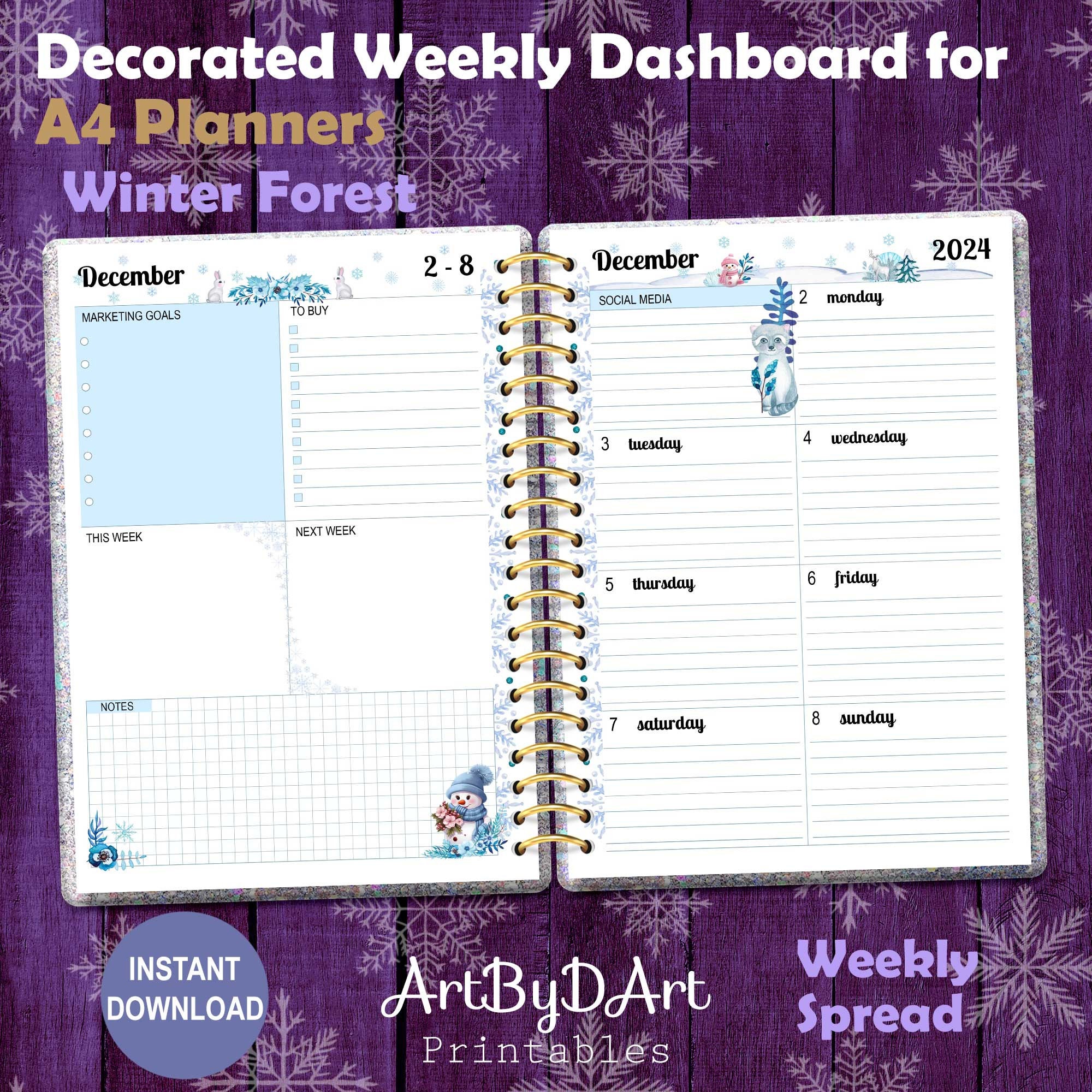 EDITABLE A4 Planner Printable Dashboard Weekly Layout With Winter ...