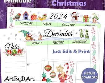 EDITABLE Floral Theme Printable Monthly Calendar for A5, US Letter, and ...