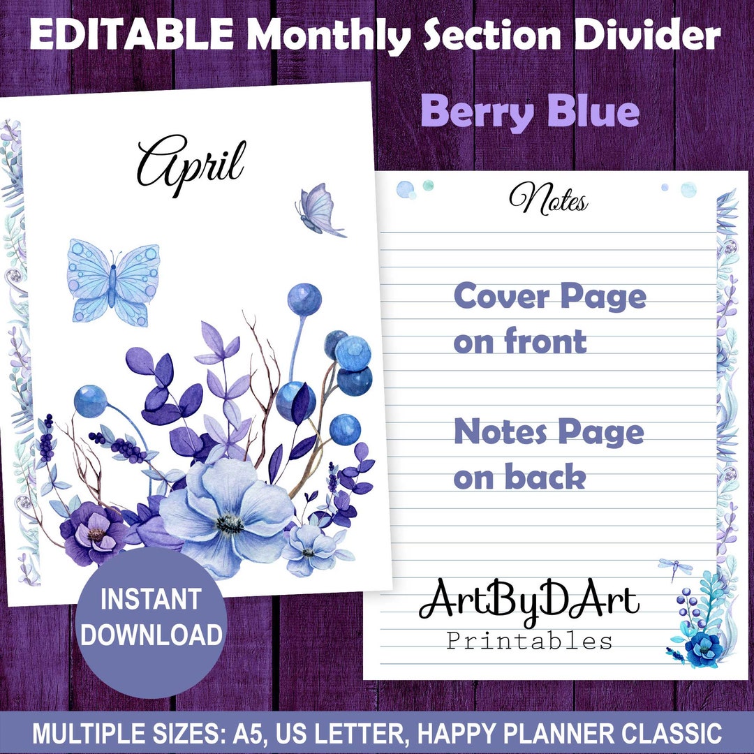 EDITABLE Floral Theme Printable Divider/cover & Notes for A5, US Letter ...