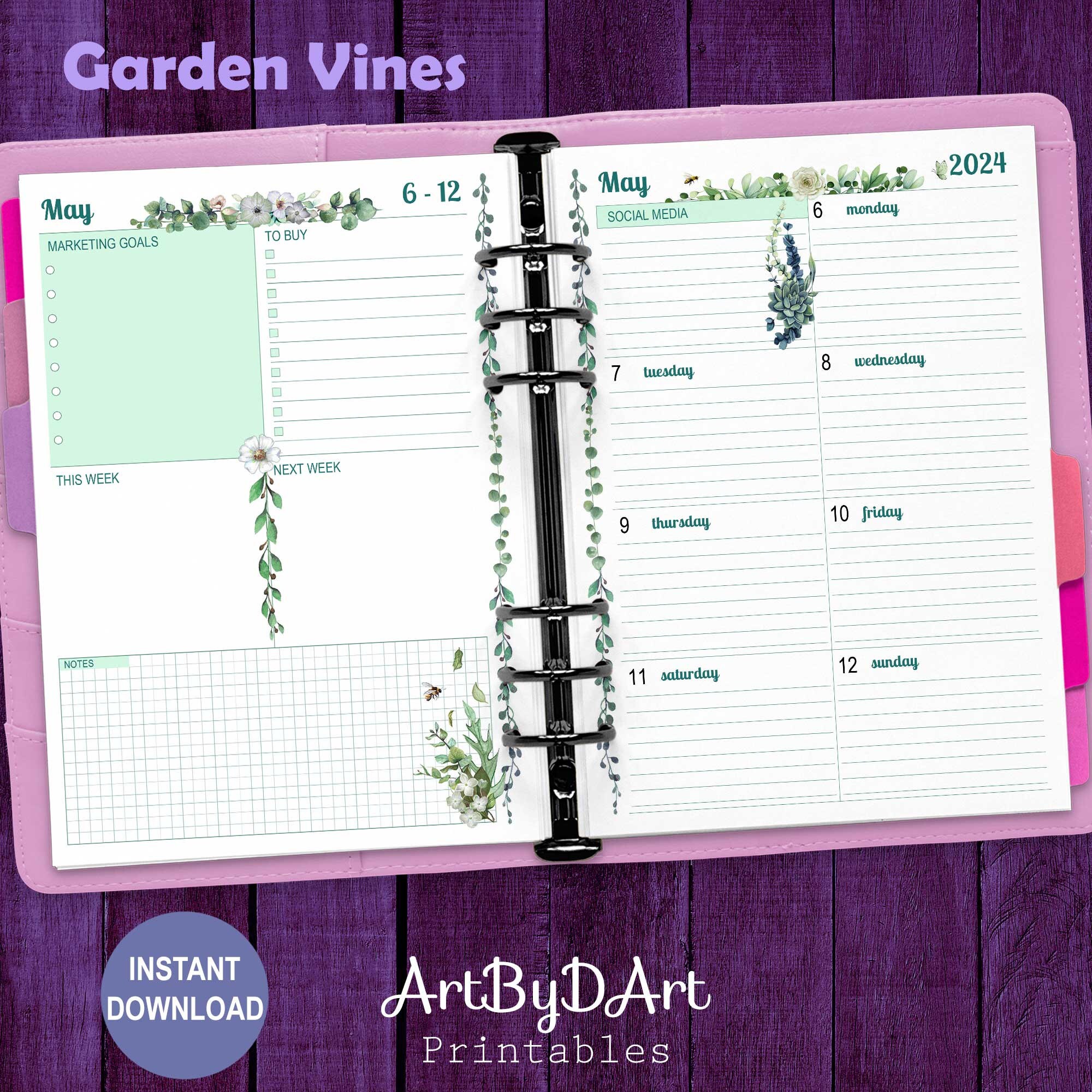 EDITABLE Plant Theme Printable Weekly Dashboard for A5, US Letter, and ...