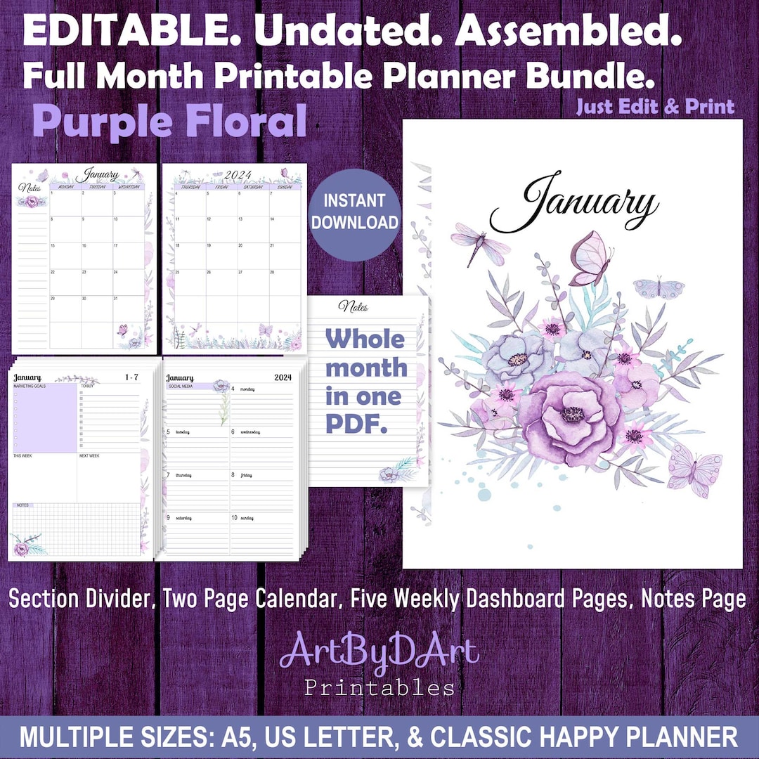EDITABLE Assembled Full Month Planner Bundle for A5, US Letter, and ...