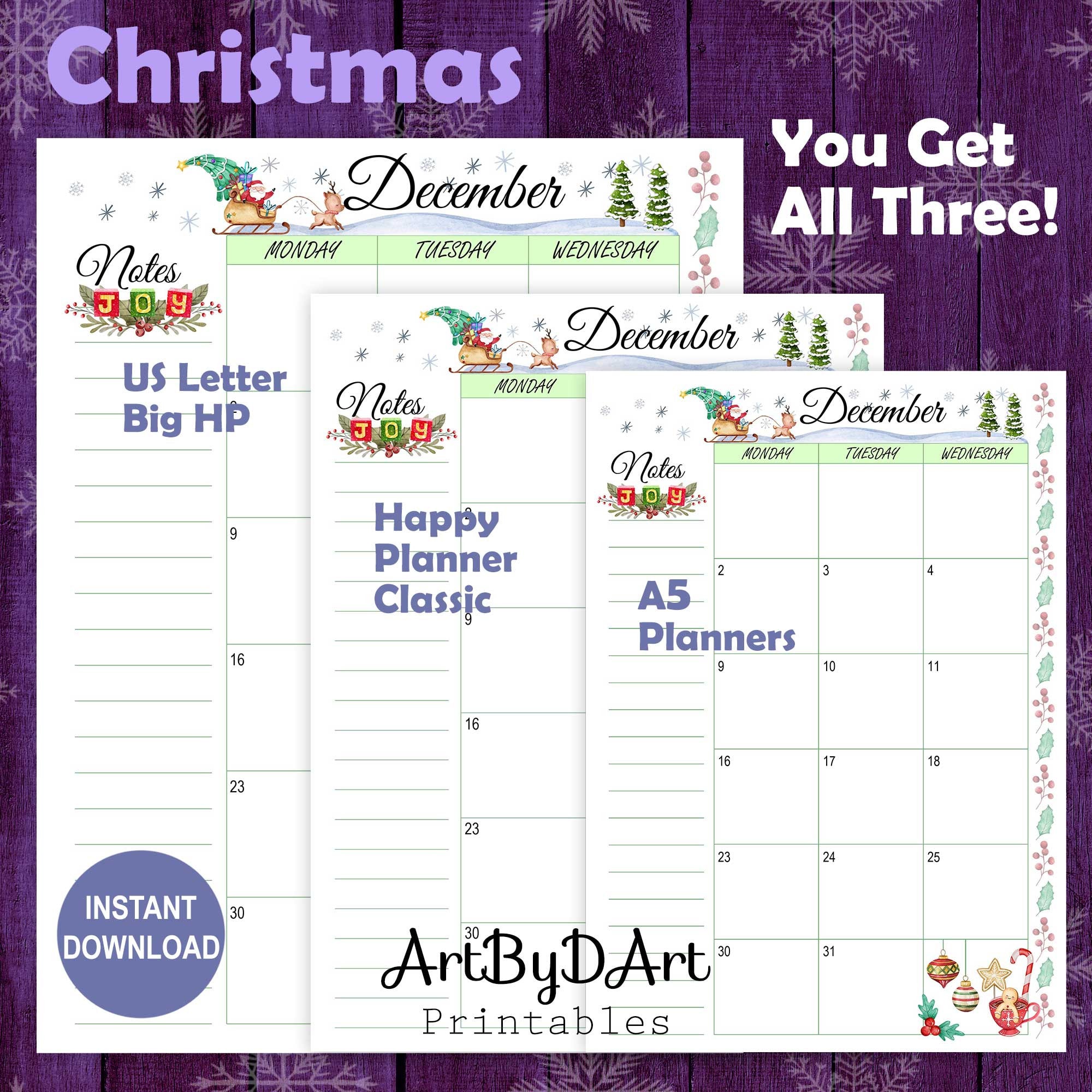 EDITABLE Holiday Printable Calendar Bundle of 3 Designs for A5, US ...