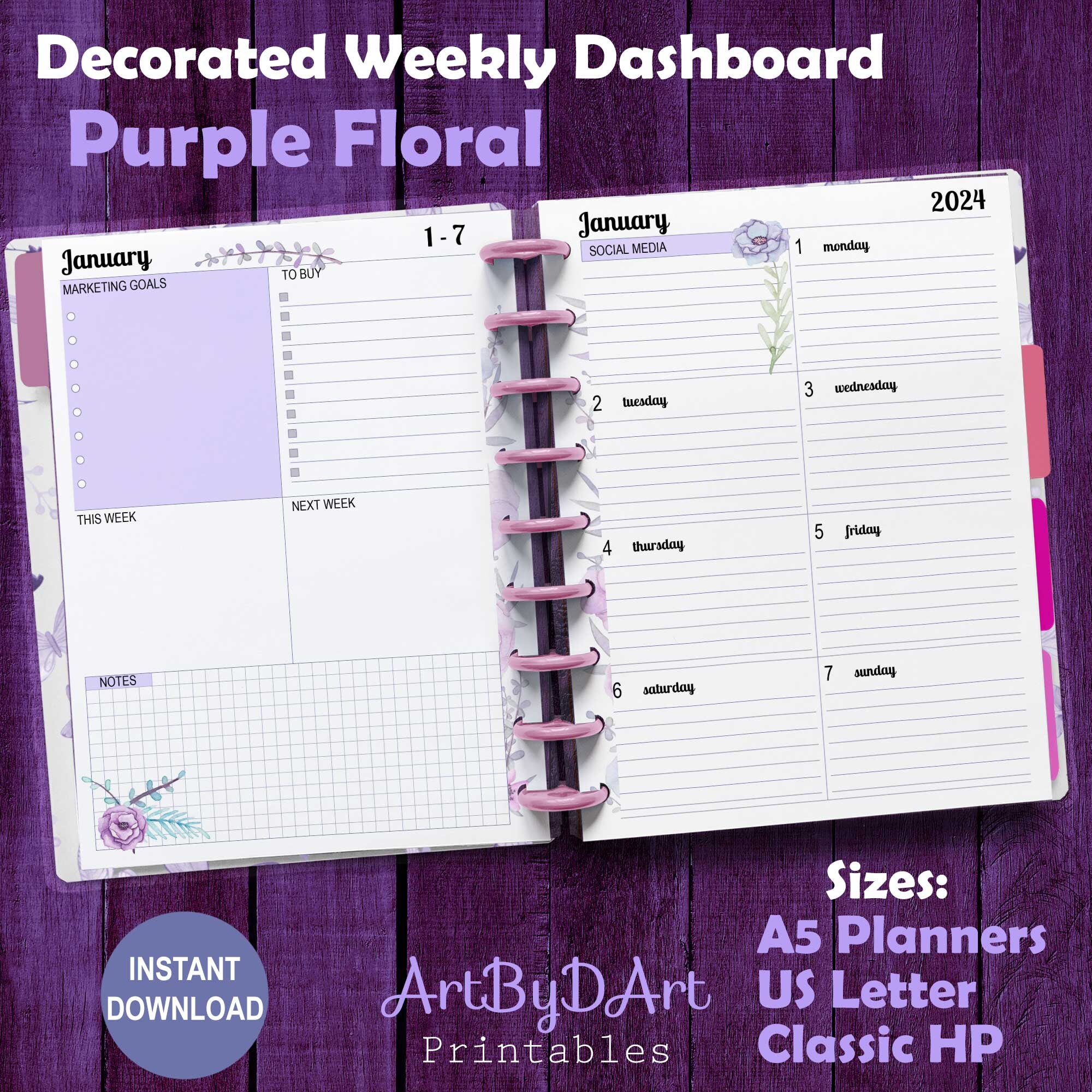 EDITABLE Floral Theme Printable Weekly Dashboard for A5, US Letter, and ...