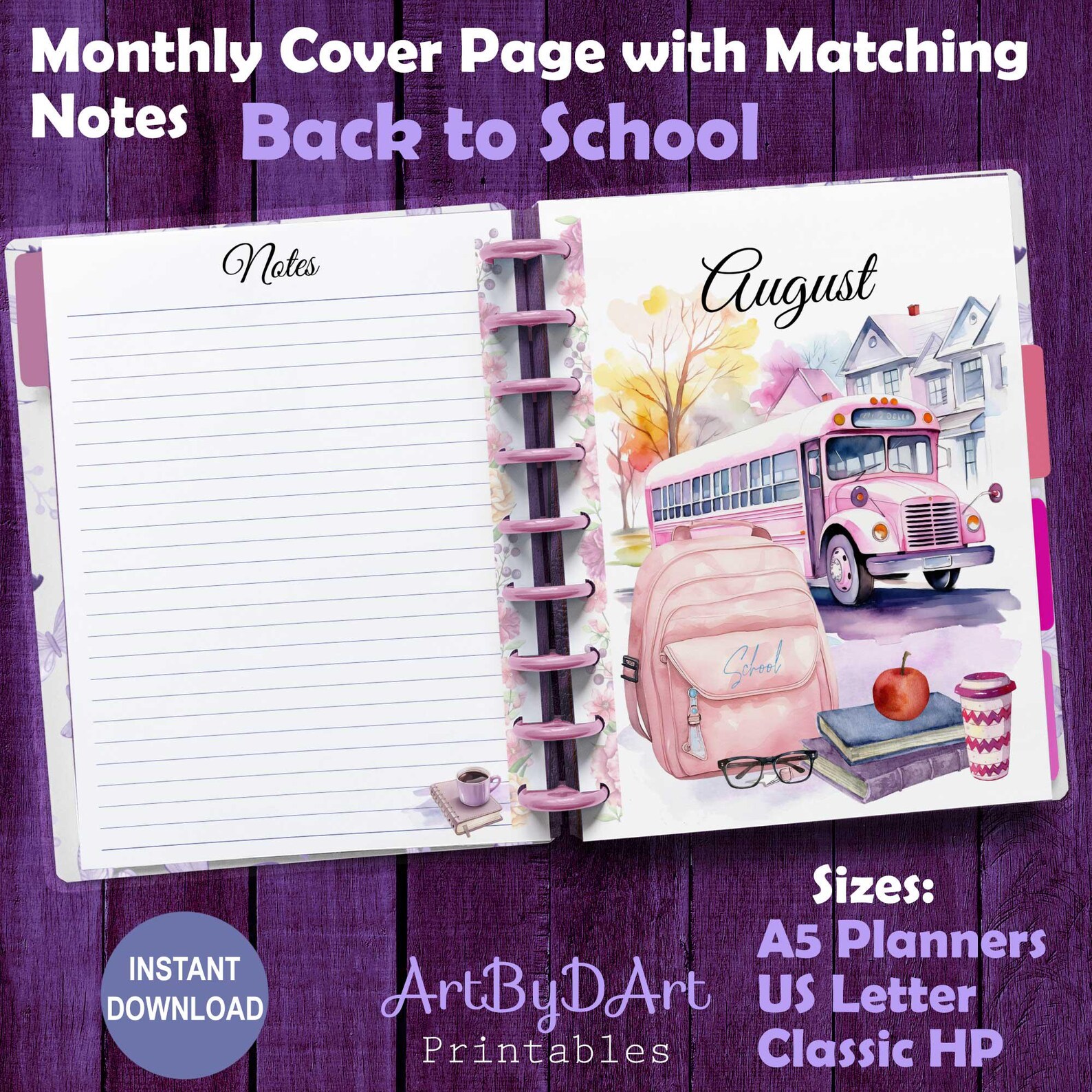 EDITABLE School Theme Printable Divider/cover & Notes for A5, US Letter ...