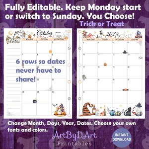 EDITABLE Halloween Theme Printable Monthly Calendar for A5, US Letter ...