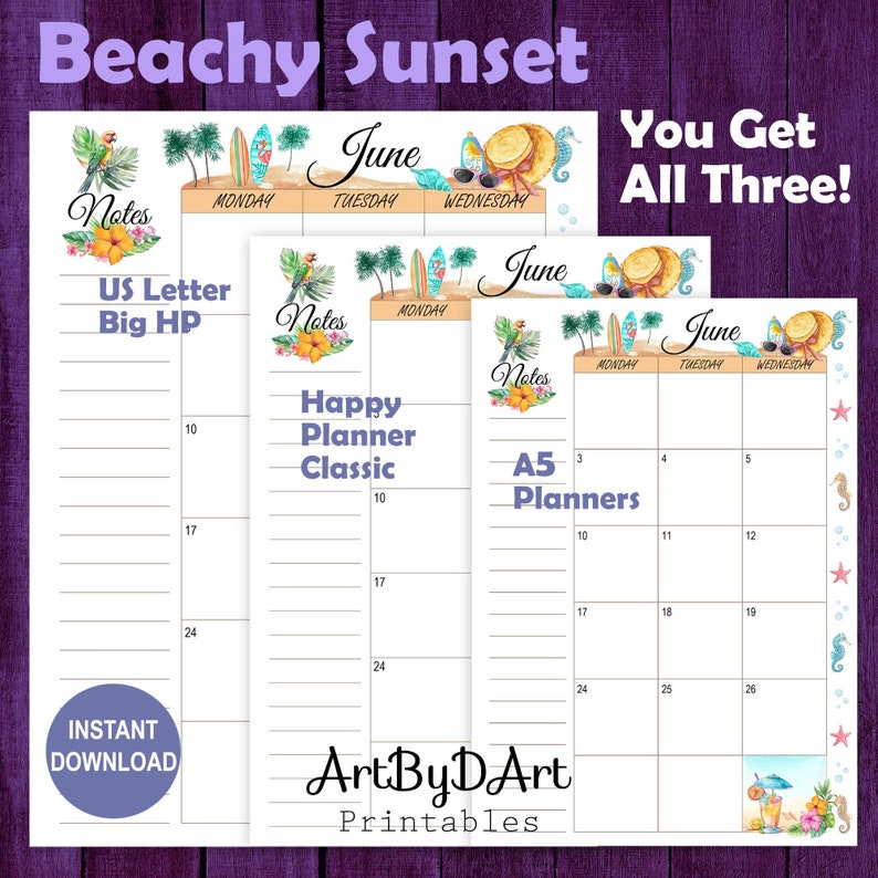 EDITABLE Beach Theme Printable Monthly Calendar for A5, US Letter, and ...
