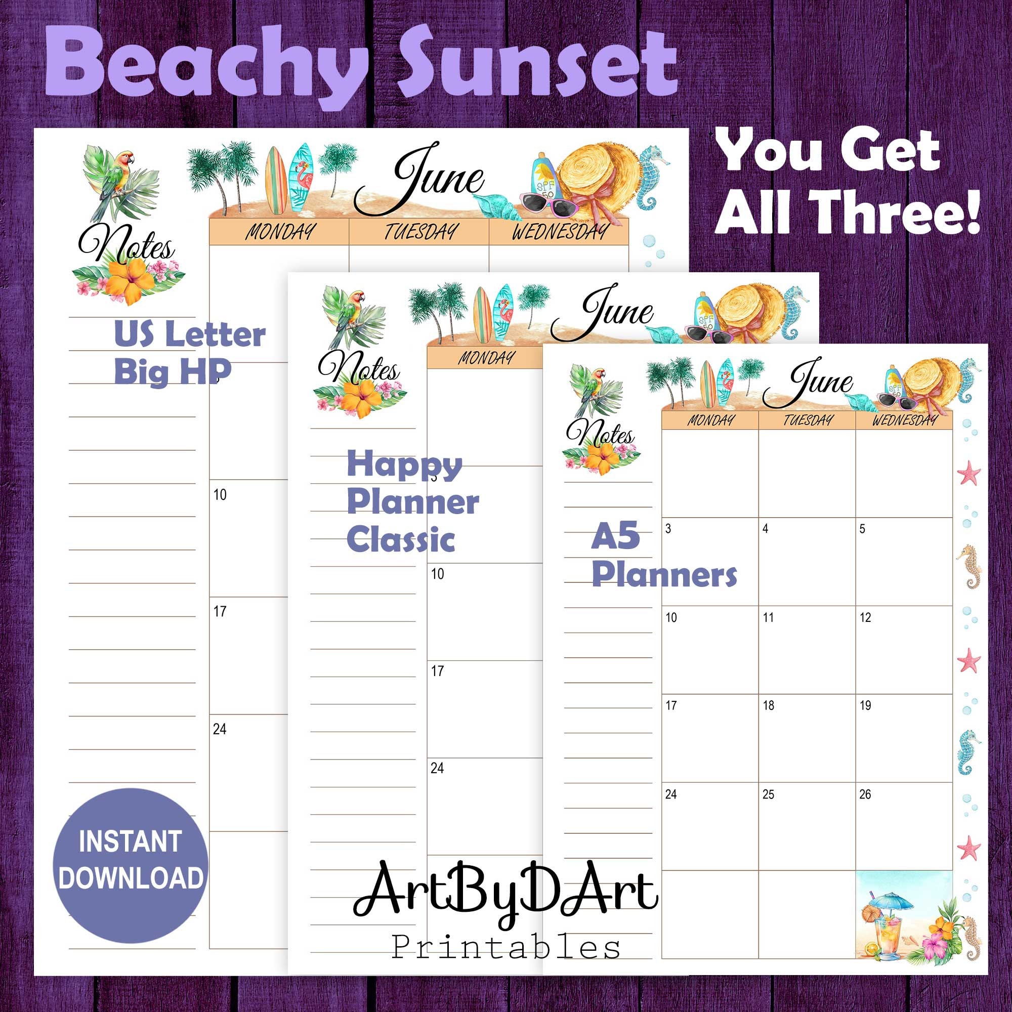 EDITABLE Beach Theme Printable Monthly Calendar for A5, US Letter, and ...