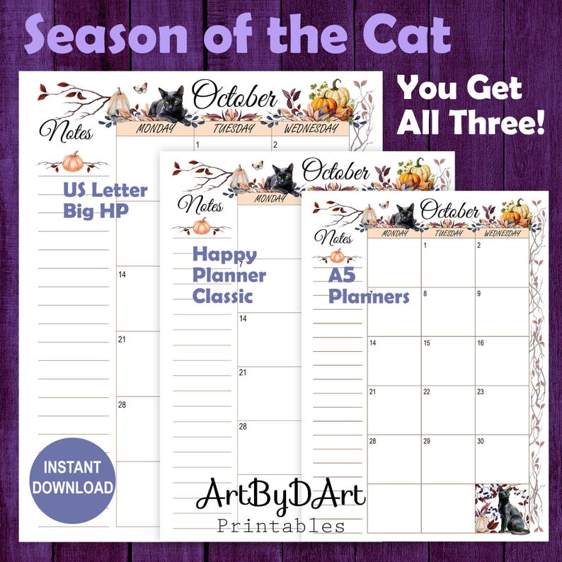 EDITABLE Halloween Theme Printable Monthly Calendar for A5, US Letter ...