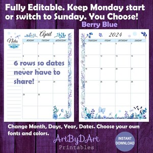 EDITABLE Floral Theme Printable Monthly Calendar for A5, US Letter, and ...