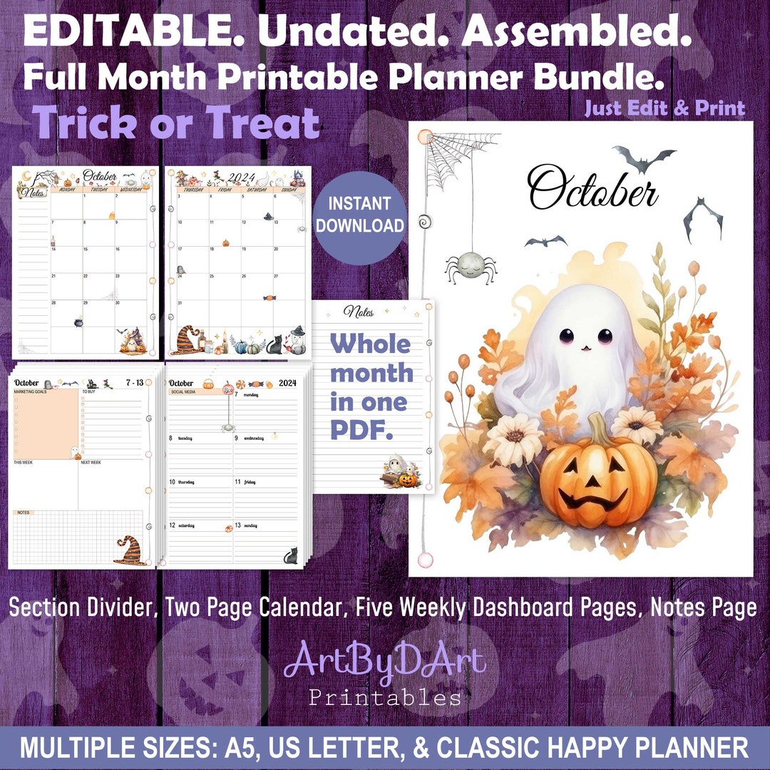 EDITABLE Assembled Full Month Planner Bundle for A5, US Letter, and ...