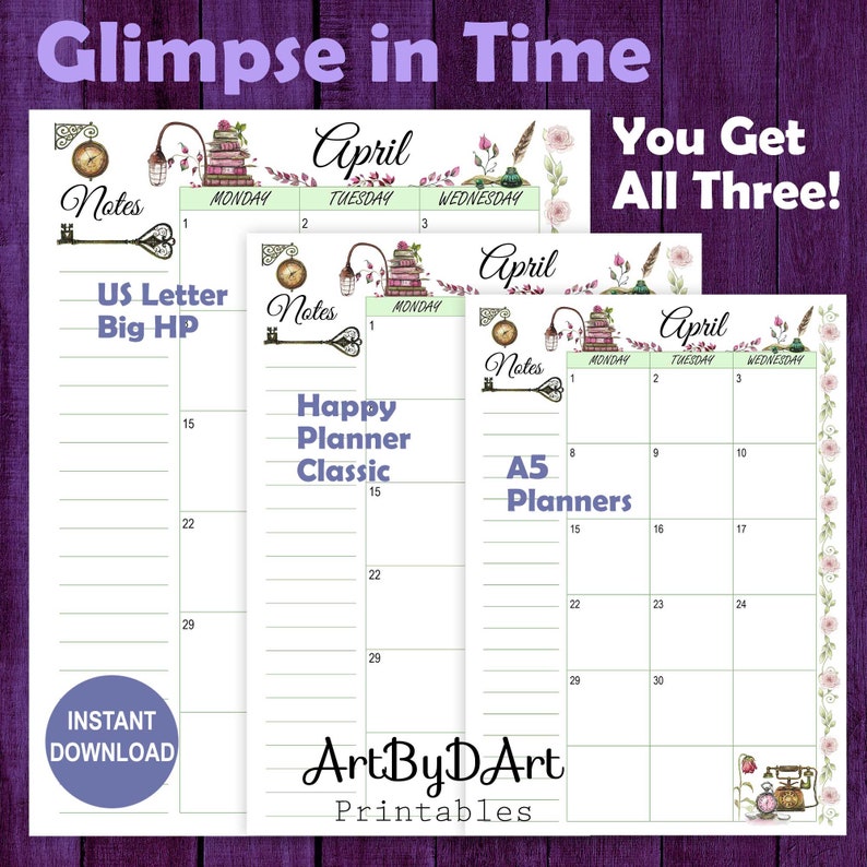 EDITABLE Shabby Chic Printable Calendar Bundle of 3 Designs for A5, US ...