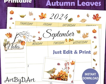 EDITABLE Mermaid Theme Printable Monthly Calendar for A5, US Letter ...