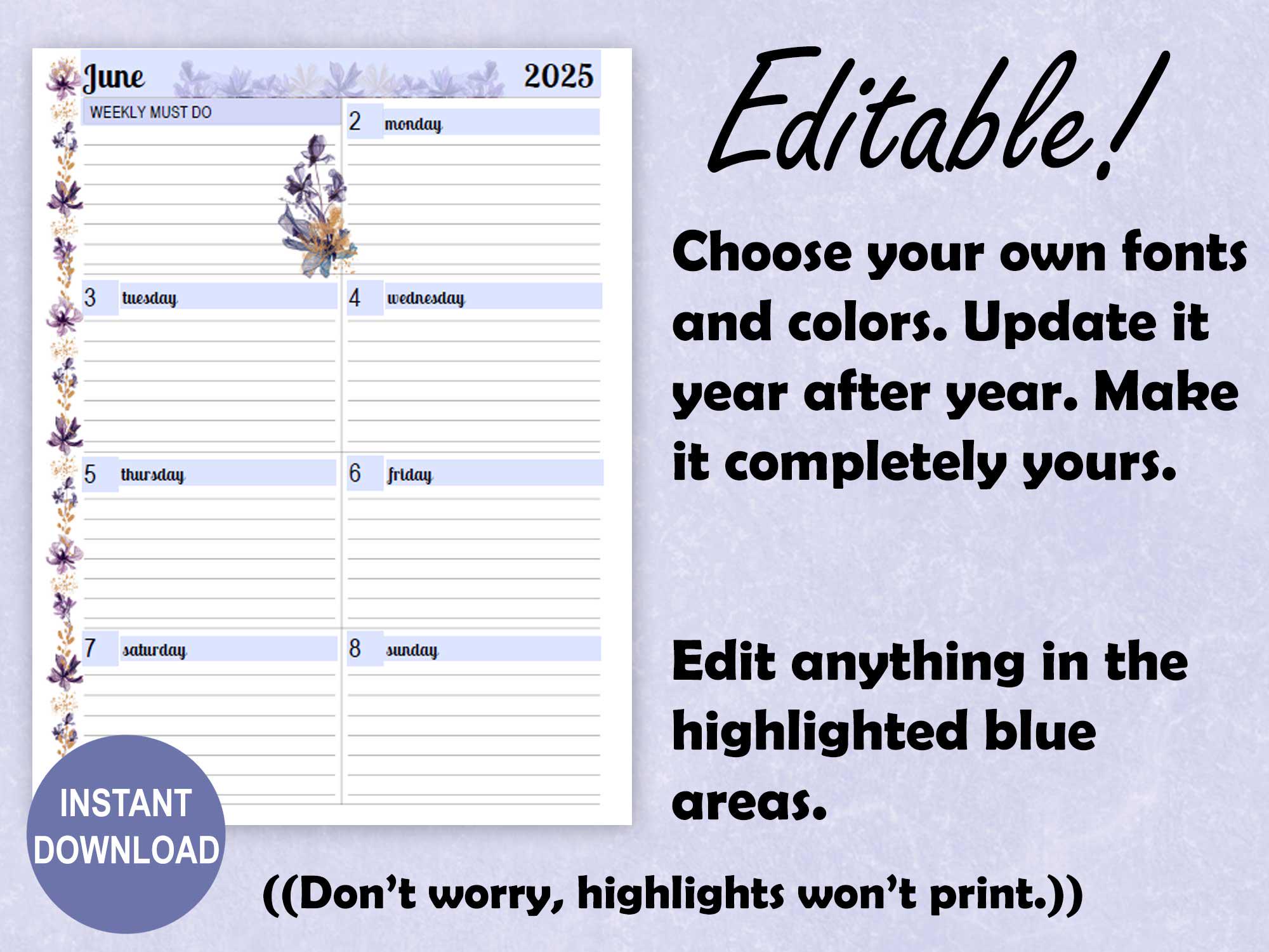 EDITABLE Floral Theme Printable Weekly Dashboard for A5, US Letter, and ...