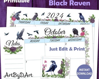 EDITABLE Floral Theme Printable Monthly Calendar for A5, US Letter, and ...